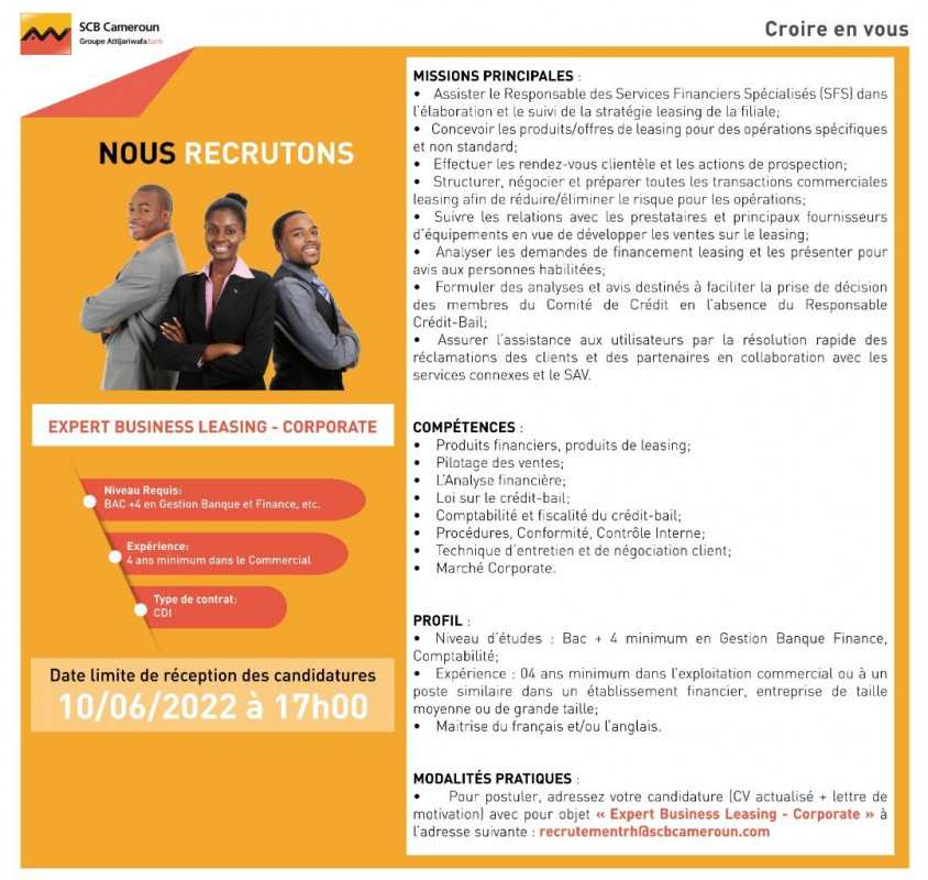 SCB Cameroun – Expert Business Leasing - Corporate..