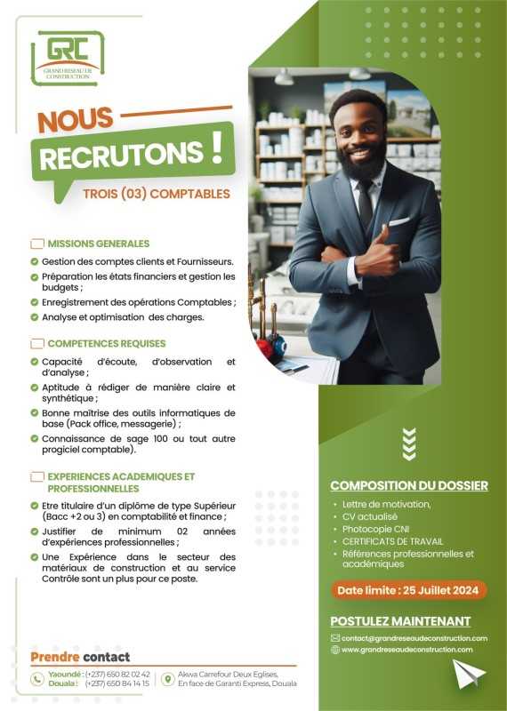 GRAND RÉSEAU DE CONSTRUCTION – COMPTABLES..