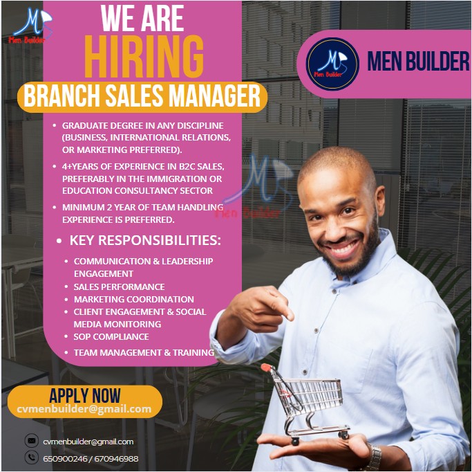 MEN BUILDER – Branch Sales Manager – Africa Region..